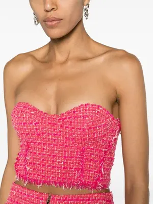 Patrizia Pepe Frayed Tweed Bustier Top
