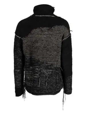 THE VIRIDI-ANNE High-neck Distressed Cardigan