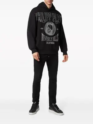 Philipp Plein Crystal-embellished Jersey Hoodie - Black
