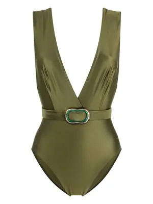 Zimmermann Junie Belted Plunge Swimsuit - Green