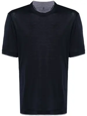 Brunello Cucinelli Contrast-trim T-shirt - Blue