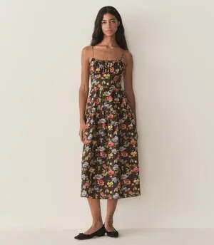 DÔEN DOEN Benoit Midi Dress Noir Wild Rose