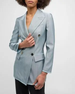 Giorgio Armani Textured Double-breasted Blazer - Sage
