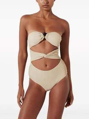 Karl Lagerfeld Fan Charm Strapless Lurex Swimsuit