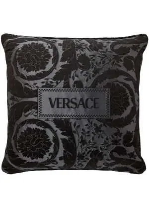 Versace Barocco Silk-linen Cushion - Black