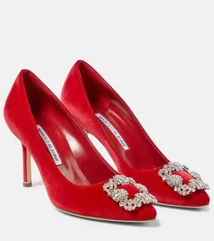Manolo Blahnik Hangisi Velvet Pumps - Red