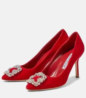 Manolo Blahnik Hangisi Velvet Pumps - Red