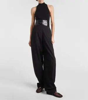 Alaïa High-rise Wide-leg Wool Pants - Black