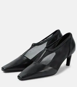 TOTEME T-strap Leather And Mesh Pumps