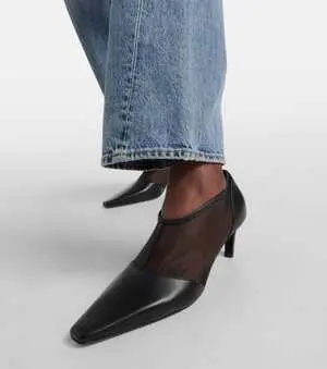 TOTEME T-strap Leather And Mesh Pumps