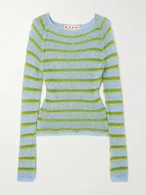 Marni Striped Cotton And Brushed Mohair-blend Sweater - Blue