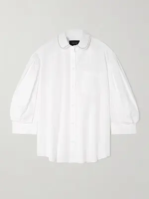 Simone Rocha Faux Pearl-embellished Pleated Cotton-poplin Shirt