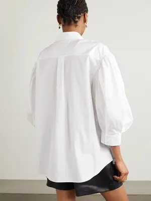 Simone Rocha Faux Pearl-embellished Pleated Cotton-poplin Shirt