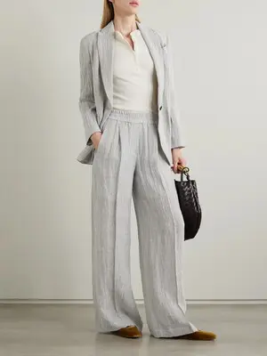 Brunello Cucinelli Crinkled Linen-blend Wide-leg Pants