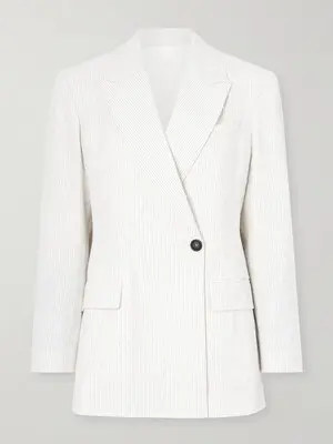 Brunello Cucinelli Pinstriped Linen-blend Blazer
