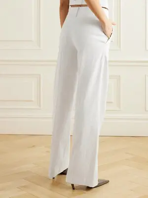 Brunello Cucinelli Pinstriped Linen-blend Wide-leg Pants