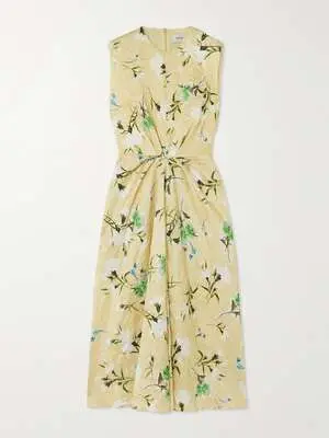 Erdem Gathered Floral-print Crinkled-satin Midi Dress