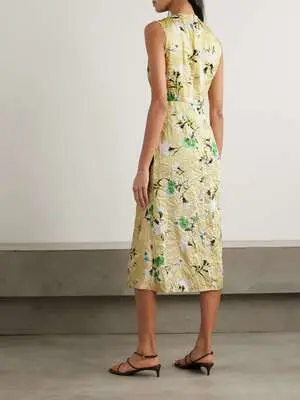 Erdem Gathered Floral-print Crinkled-satin Midi Dress