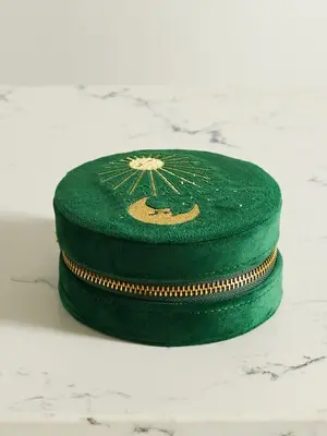 L’ATELIER NAWBAR You Are The Sun To My Moon Embroidered Velvet Jewelry Box - Green
