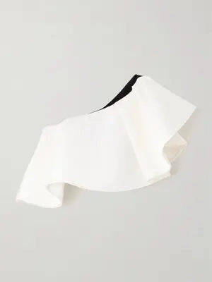 Carolina Herrera Cropped One-shoulder Ruffled Silk-faille Top - White