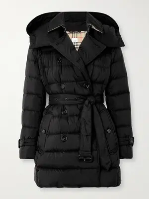 Burberry Hooded Belted Double-breasted Quilted Shell Down Coat - Black