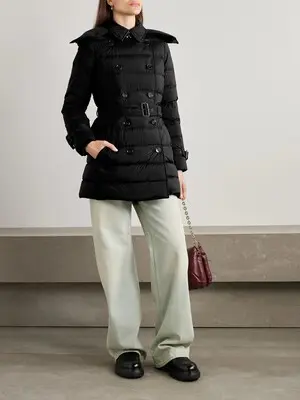 Burberry Hooded Belted Double-breasted Quilted Shell Down Coat - Black