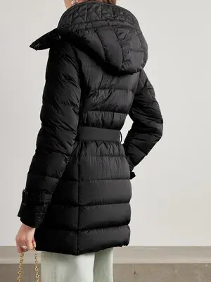Burberry Hooded Belted Double-breasted Quilted Shell Down Coat - Black