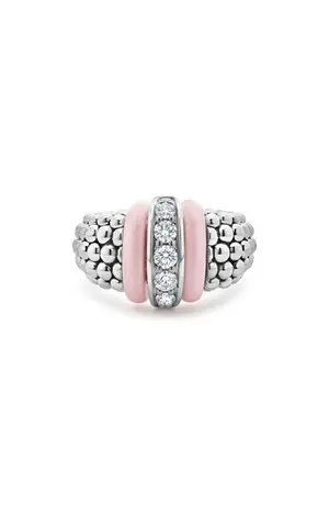 Lagos Caviar Ceramic Diamond Ring - Pink