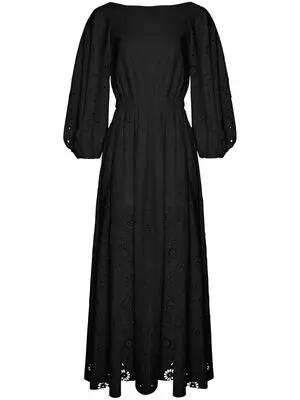 Carolina Herrera Eyelet Puff-sleeve Midi Dress - Black