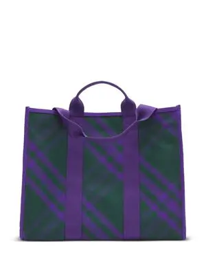Burberry Check-pattern Leather Tote Bag - Purple