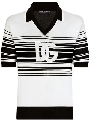 Dolce & Gabbana Stripe-print Silk Polo Shirt - White