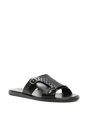 Santoni Duo Leather Slides - Black