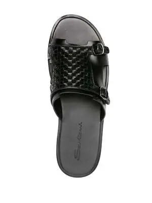 Santoni Duo Leather Slides - Black