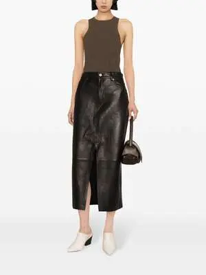 FRAME Panelled Leather Midi Skirt - Black