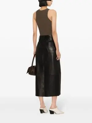 FRAME Panelled Leather Midi Skirt - Black