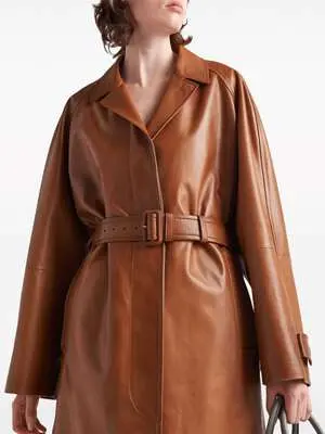 Prada Belted Leather Trench Coat