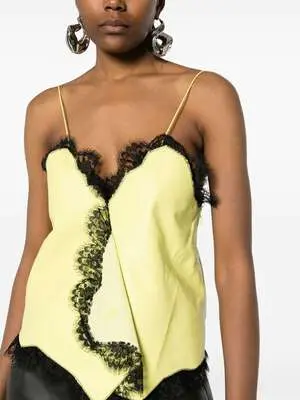 Off-White Leather Lace-detail Top - Yellow