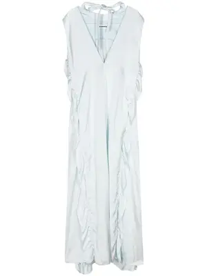 JIL SANDER Ruffle-trim Satin Maxi Dress - Blue