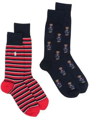 Polo Ralph Lauren Embroidered-logo Ankle Socks - Blue