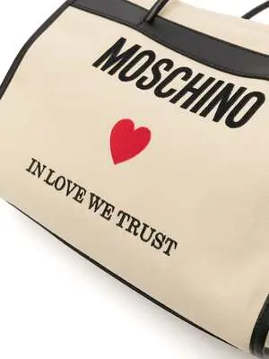 Moschino Logo-embroidered Canvas Tote Bag - Brown