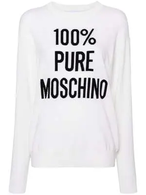 Moschino Slogan Intarsia-knit Jumper - Neutrals