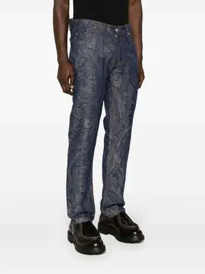 Etro Paisley-jacquard Straight-leg Trousers - Blue
