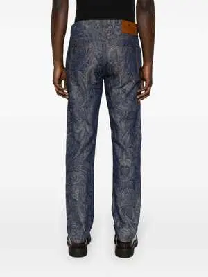 Etro Paisley-jacquard Straight-leg Trousers - Blue