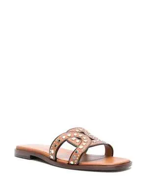 TOD'S Kate Studded Leather Sandals - Brown