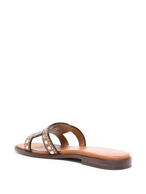 TOD'S Kate Studded Leather Sandals - Brown
