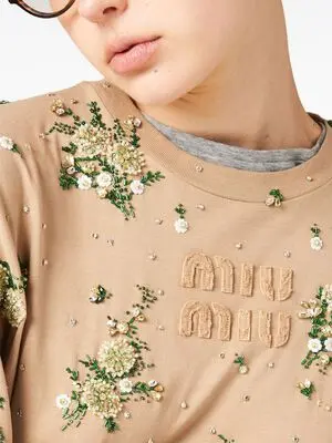 Miu Miu Floral-appliqué T-shirt
