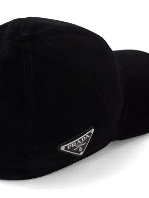 Prada Triangle-logo Corduroy Baseball Cap - Black