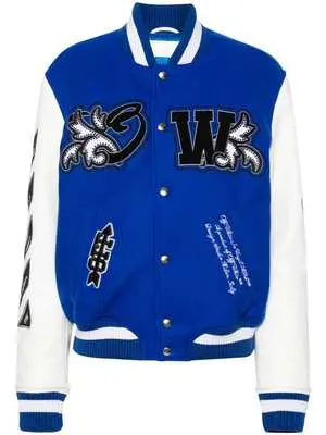 Off-White Royal Logo Appliqué Varsity Jacket - Blue