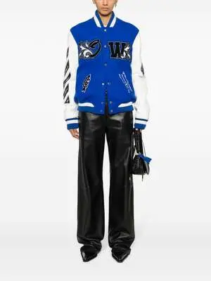 Off-White Royal Logo Appliqué Varsity Jacket - Blue
