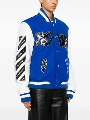 Off-White Royal Logo Appliqué Varsity Jacket - Blue